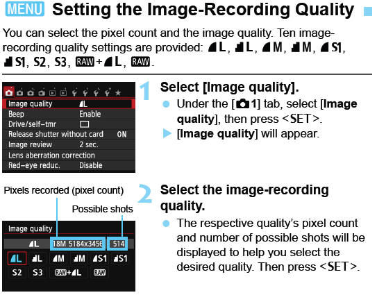 MENU Setting the Image-Recording Quality