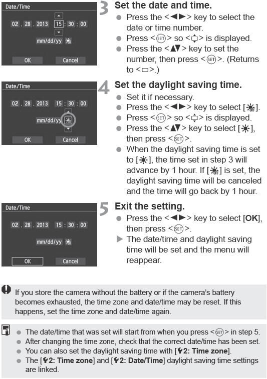 MENU Setting the Time Zone, Date and Time