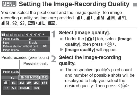 MENU Setting the Image-Recording Quality