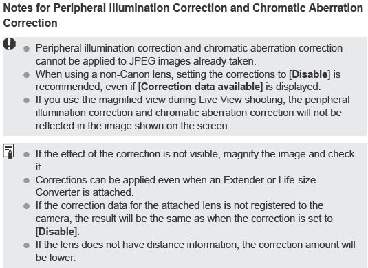 MENU Lens Peripheral Illumination / Chromatic Aberration Correction