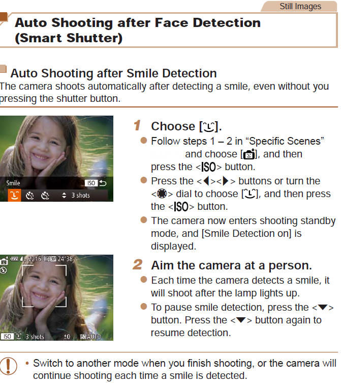 Auto Shooting after Face Detection (Face, Wink, Smile) (Smart Shutter)