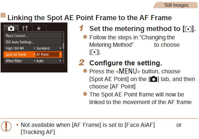 Linking the Spot AE Point Frame to the AF Frame