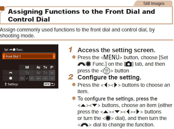 Assigning Functions to the Front Dial and Control Dial