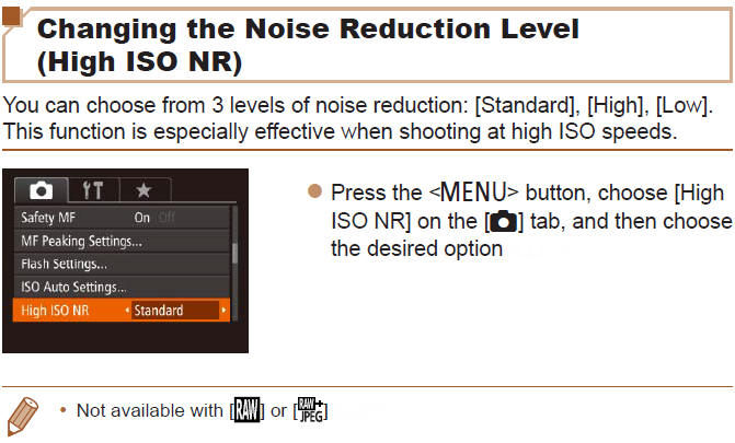 Changing the Noise Reduction Level (High ISO NR)