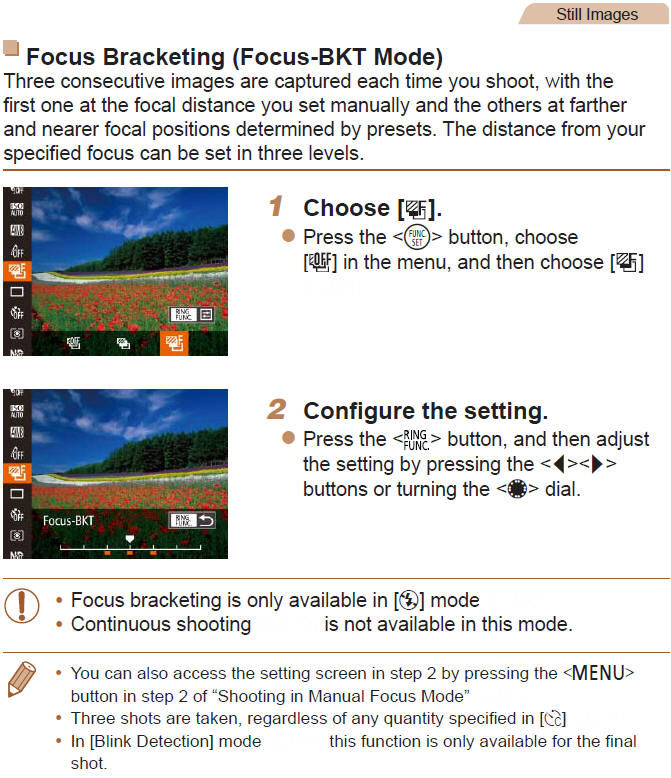 Focus Bracketing (Focus-BKT Mode)