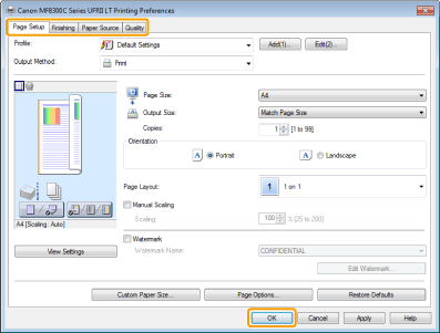 Configuring the Default Print Settings on Windows(MF8080/MF8380)