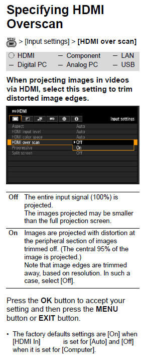 Specifying HDMI Overscan