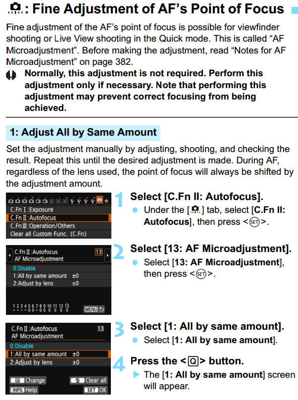 Fine Adjustment of AF's Point of Focus (AF Microadjustment)