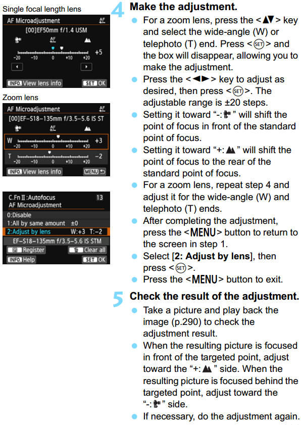 Fine Adjustment of AF's Point of Focus (AF Microadjustment)