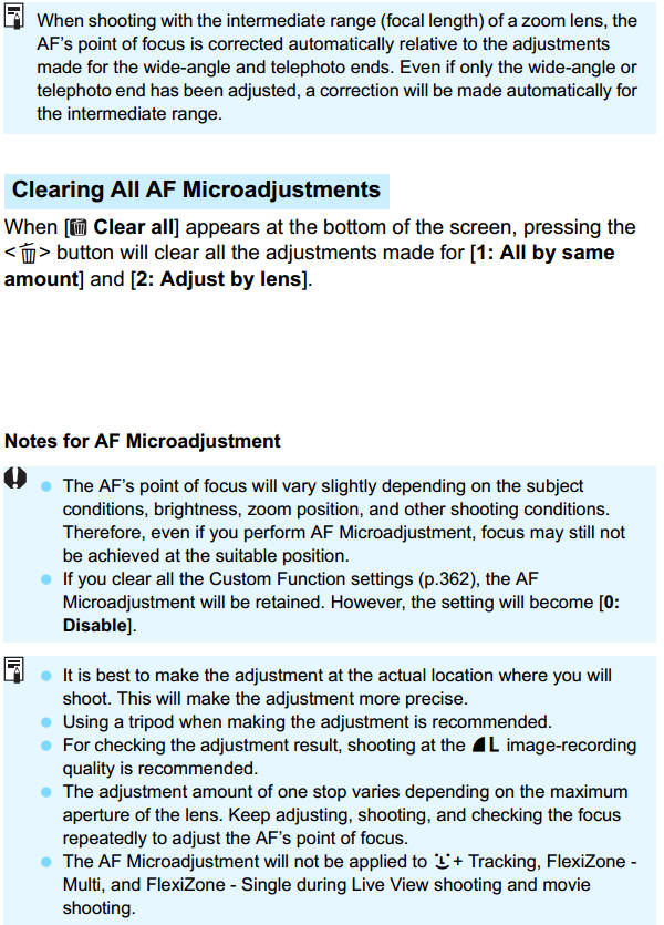Fine Adjustment of AF's Point of Focus (AF Microadjustment)