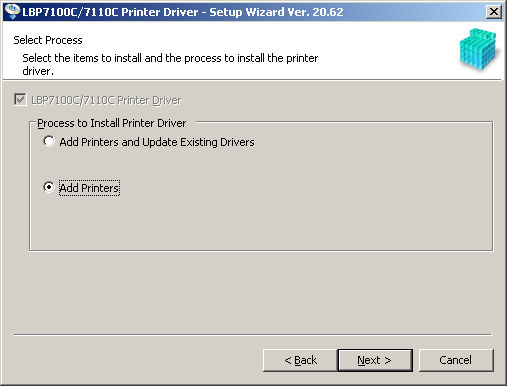 Installing the printer driver via a wireless connection (LBP7110Cw)