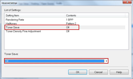 Changing the toner saver settings from a Windows computer (D1300 series)