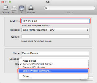 Adding a Printer via TCP/IP Connection (imageCLASS/ Faxphone Driver MF Printer Driver 10.2.0)