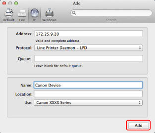 Adding a Printer via TCP/IP Connection (imageCLASS/ Faxphone Driver MF Printer Driver 10.2.0)