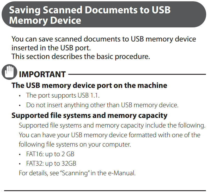 Saving Scanned Documents to USB Memory Device