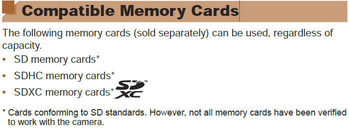 Compatible Memory Cards