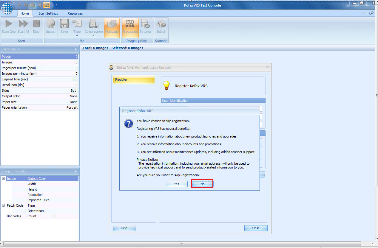 How to cancel (opt out) of registering your Kofax VRS 5.1 software