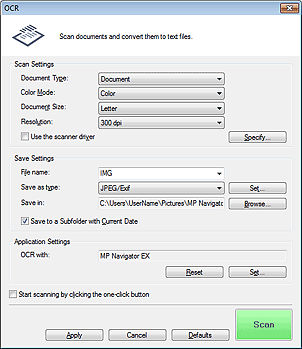 OCR Dialog Box from MP Navigator EX