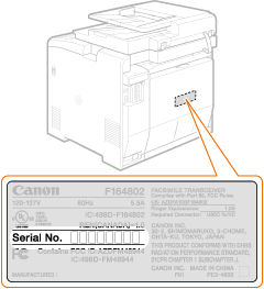 Locating the serial number (MF8580/MF8280)