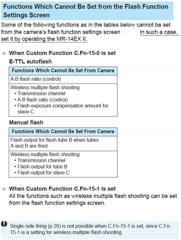 Functions Which Cannot Be Set from the Flash Function Setting Screen