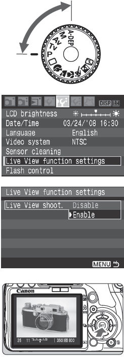 How to enable live view on the EOS Digital Rebel XSi