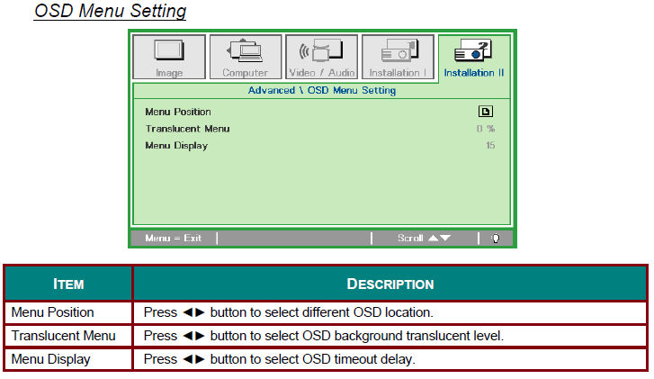 OSD Menu Setting