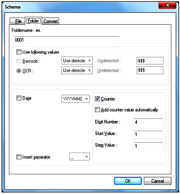 Formatting the File Name with Barcode, Imprinter/Addon, OCR or Date