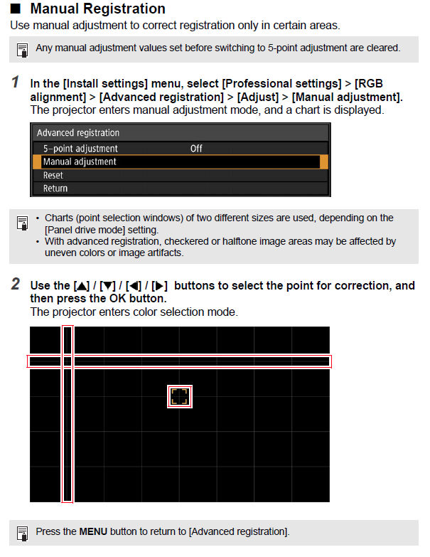 Advanced Registration to Adjust Projected Images Manual Registration