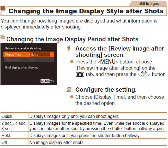 Changing the Image Display Style after Shots