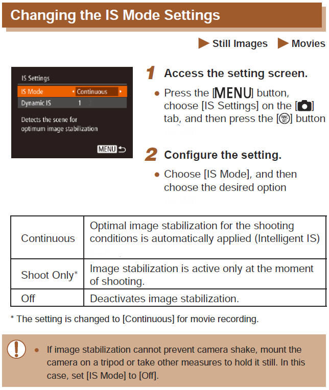 Changing IS Mode Settings