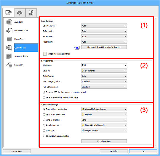 Settings (Custom Scan) Dialog Box - Windows