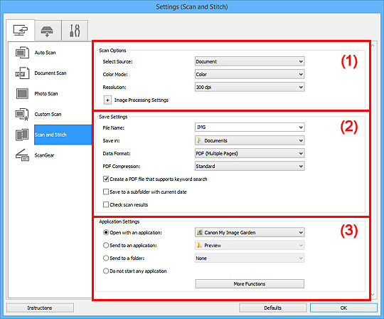 Settings (Scan and Stitch) Dialog Box - Windows