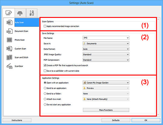 Settings (Auto Scan) Dialog Box - Windows - MX490