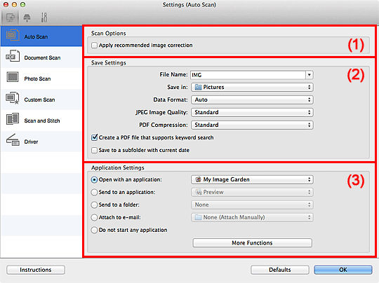 Settings (Auto Scan) Dialog Box - Mac