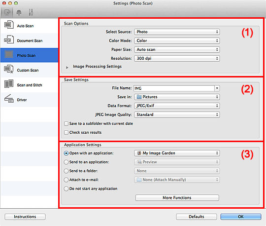 Settings (Photo Scan) Dialog Box - Mac