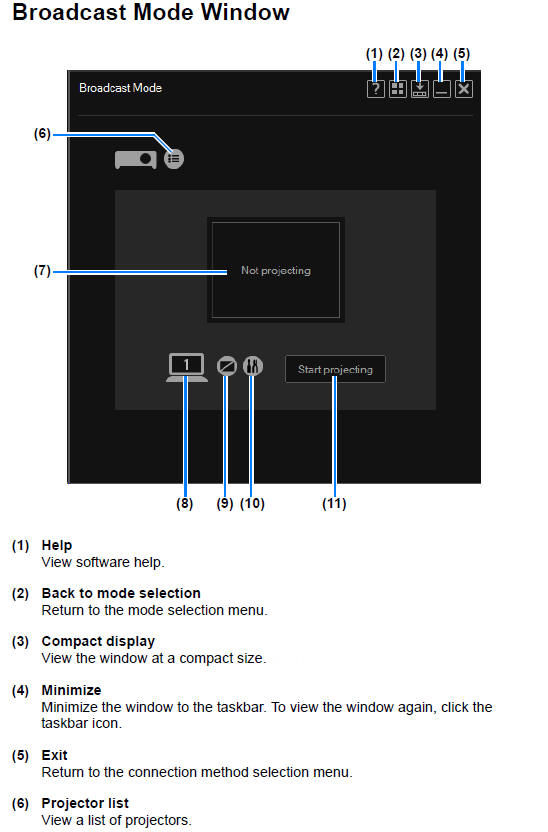 Using the Projector in Broadcast Mode