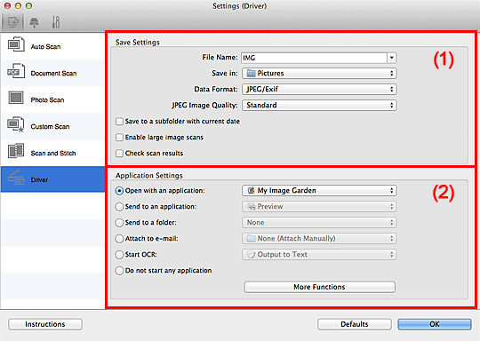 Settings (Driver) Dialog Box (Mac) - MG5700 Series / MG6800 Series / MG7720