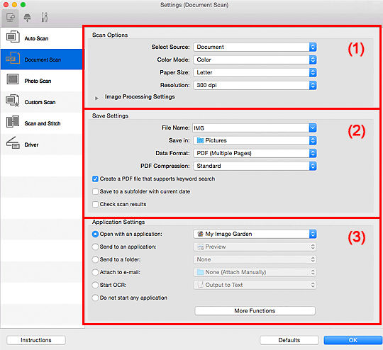 Settings (Document Scan) Dialog Box (Mac) - MG5700 Series / MG6800 ...
