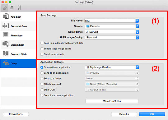 Settings (Driver) Dialog Box - Mac
