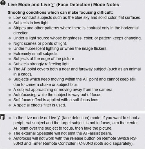 Selecting an AF Mode in live view mode of the EOS 5D Mk II