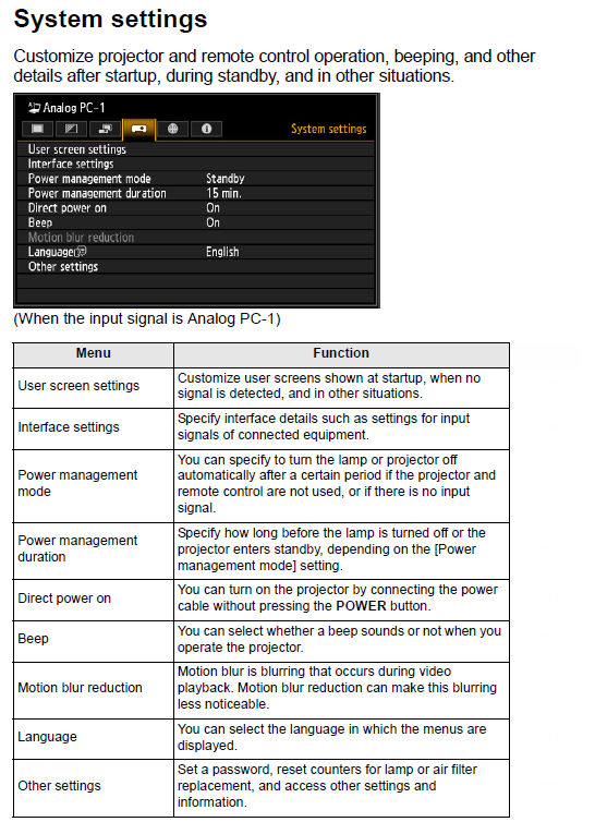System settings (Overview)