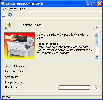 Check the Printer" Appears in the Printer Status Window (LBP6000)