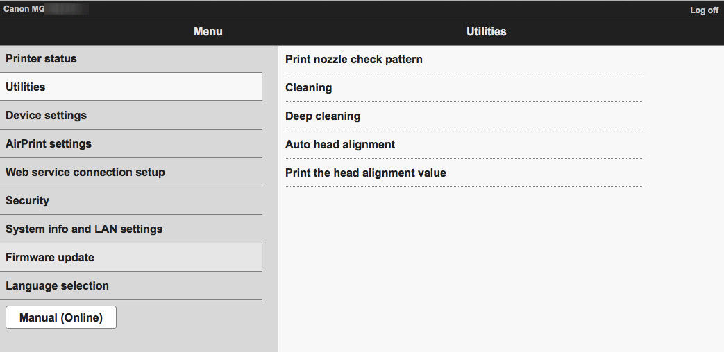 PIXMA Remote UI - Printer status, Utilities, Device settings and ...