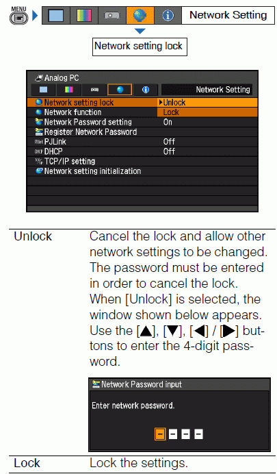 Network Settings on the Projector