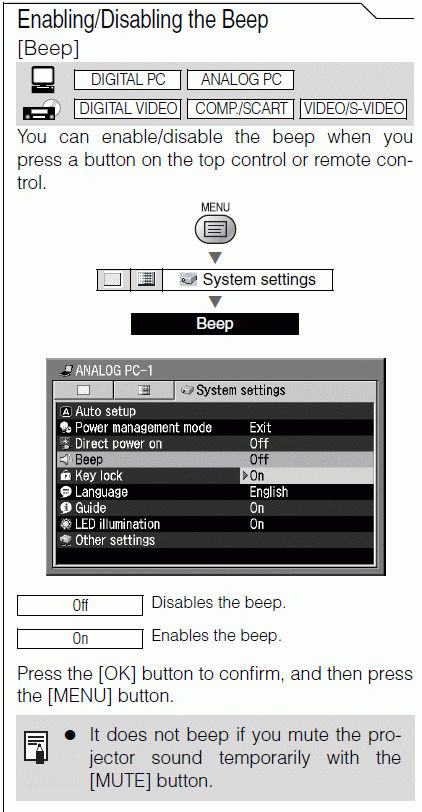 Enabling/Disabling the Beep