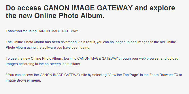 Canon Image Gateway connectivity with ZoomBrowser EX