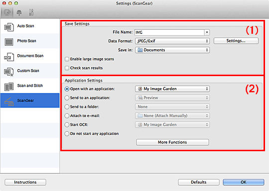 IJ Scan Utility ScanGear Settings - Mac