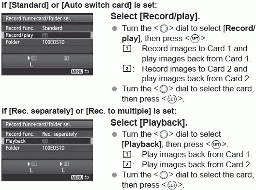 Selecting the Card for Recording and Playback with Two Cards Inserted