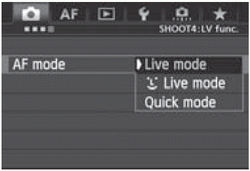 Selecting the AF Mode In Live View
