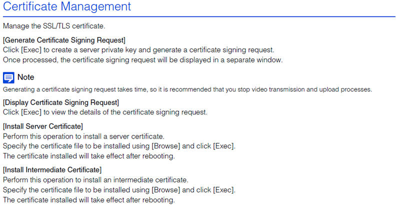 [Security] > [SSL/TLS] Setting HTTP Communication Encryption